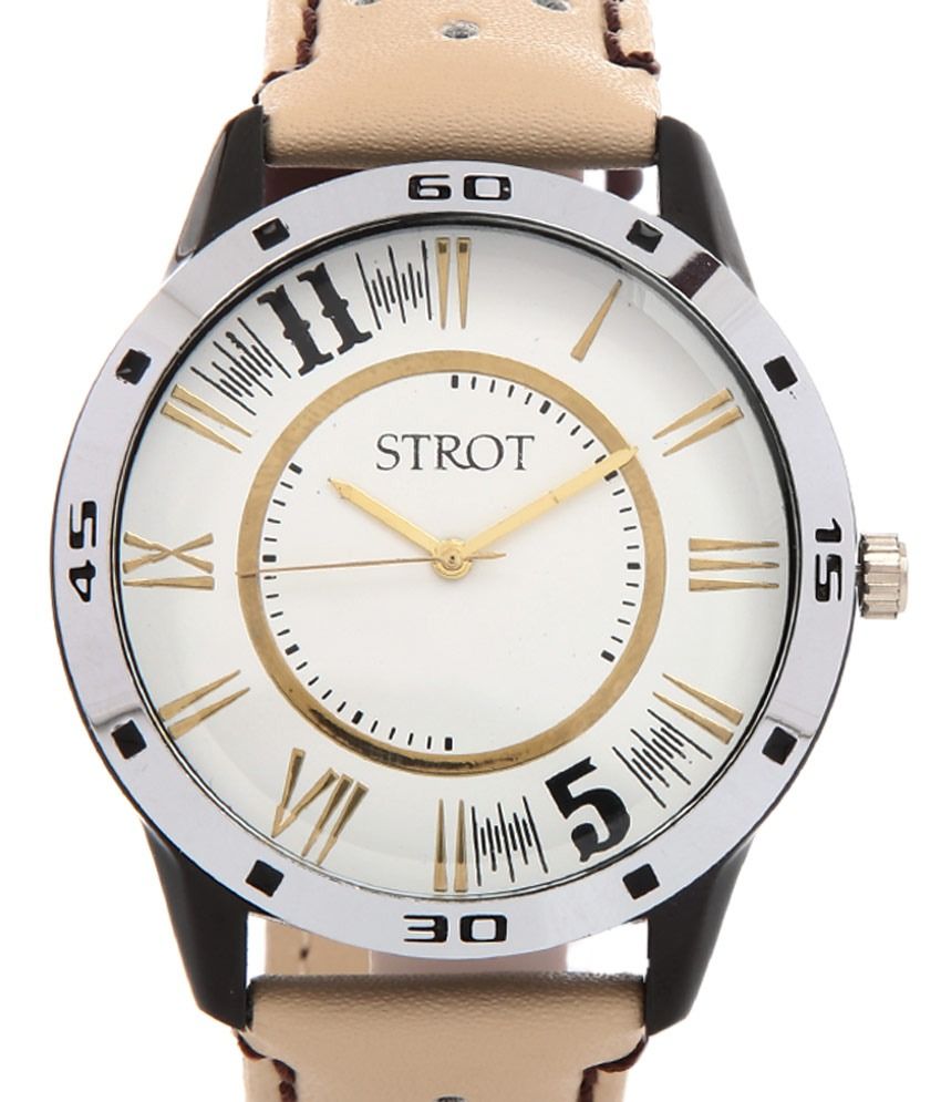 Strot White Analog Leather Strap Casual Watch For Men and Women Price ...