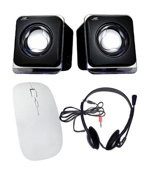DealMart Combo Of White Wireless Mouse, Speaker and Headphone With Mic ...