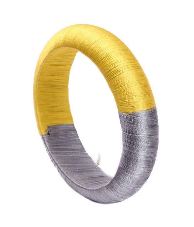 Zovon Double-Colored Silk Thread Bangle Yellow & Grey: Buy Zovon Double ...