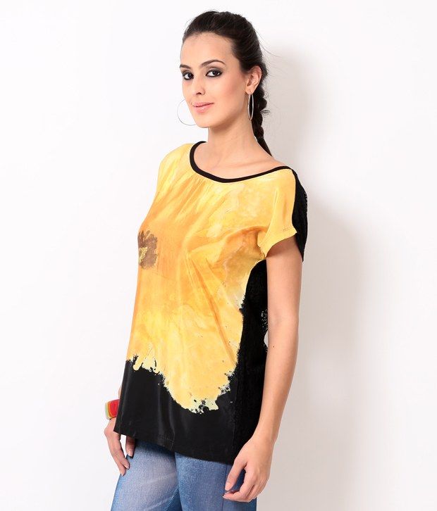 Juelle Yellow Printed Poly Cotton Half Regular Tops - Buy Juelle Yellow ...