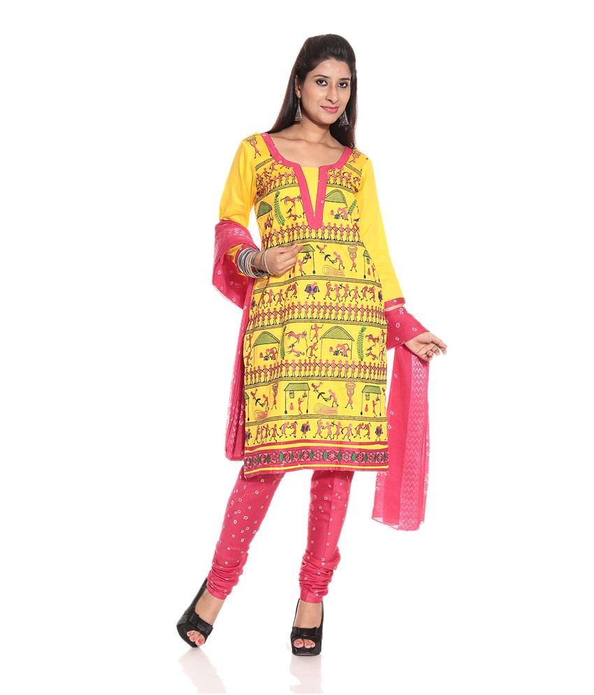 Desh Ki Mitti Yellow Cotton Unstitched Dress Material - Buy Desh Ki ...