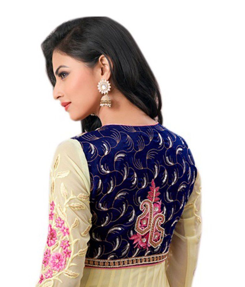 Desi Girl Off White Pure Georgette Anarkali Embroidered Dress Material