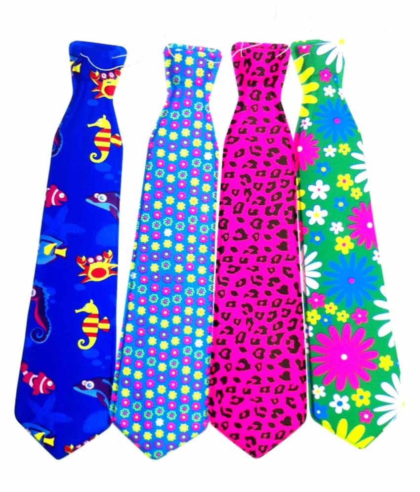 Snb Neon Plastic Necktie With Elastic Mix Printed Neon Colors -pack Of ...