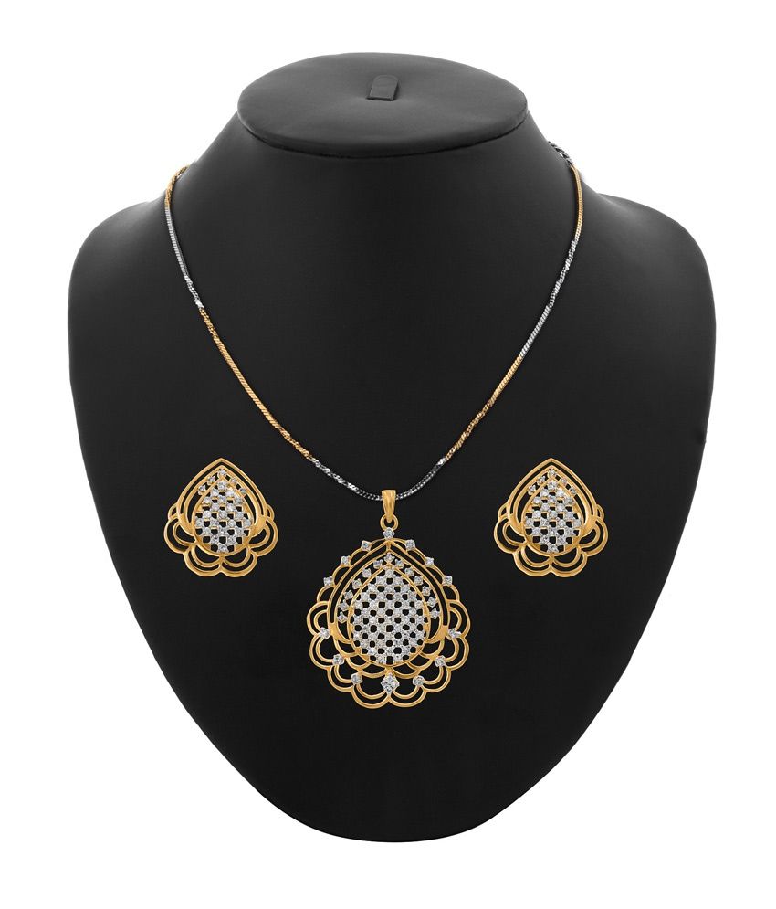 Alysa Gold Abella Gold Plated American Diamond Pendant Set With Chain