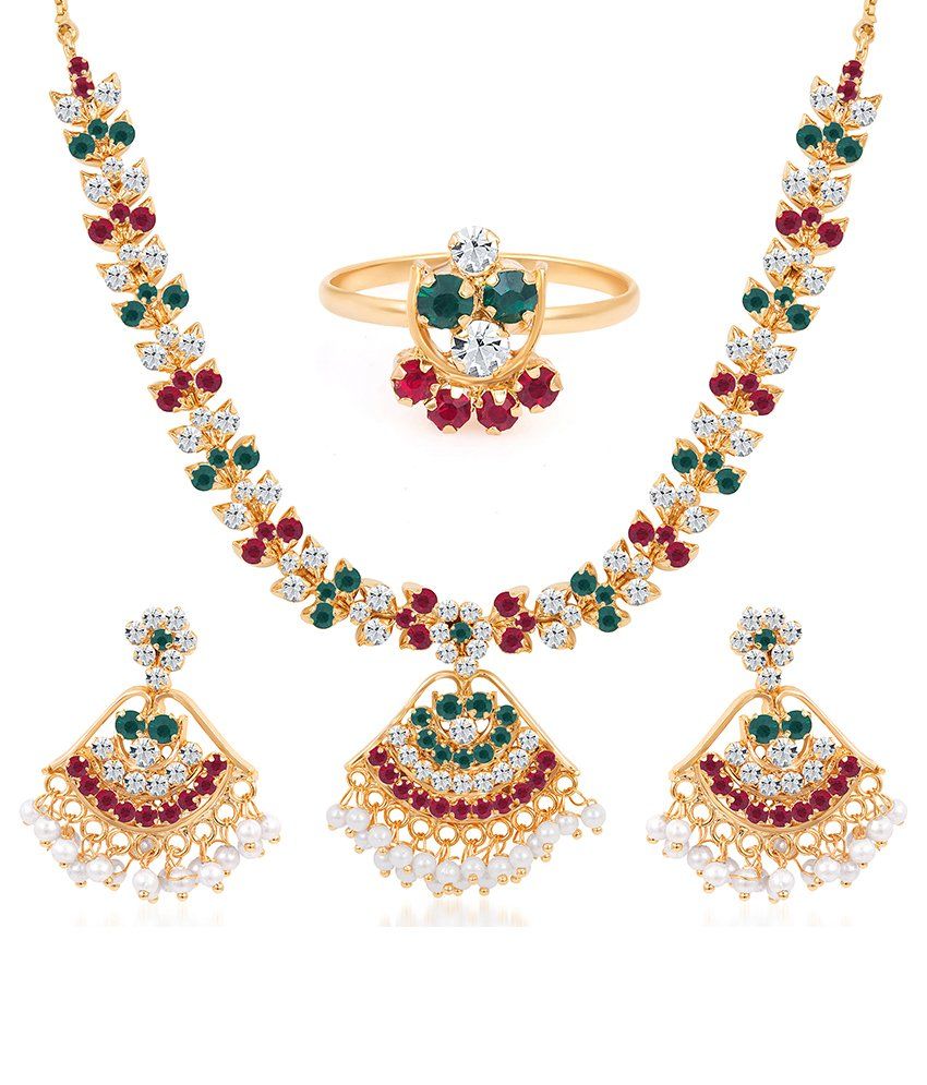 Sukkhi Paisley Gold Plated Ad Necklace Set With Ring Buy Sukkhi