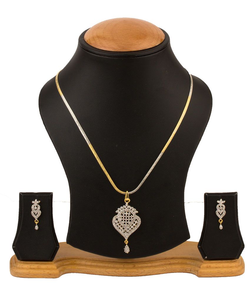 Bharti Fashion Jewellery Gold Plated American Diamond Pendant Set Buy