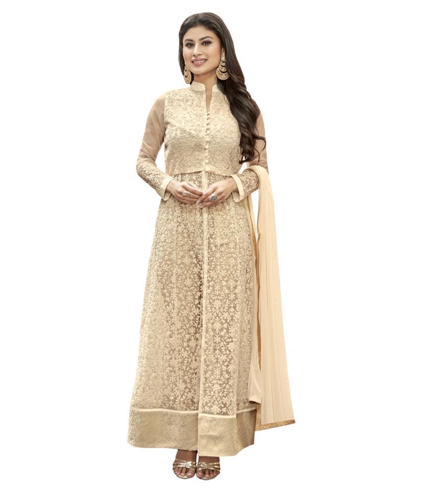 Style Mania Beige Georgette Dress Material - Buy Style Mania Beige ...