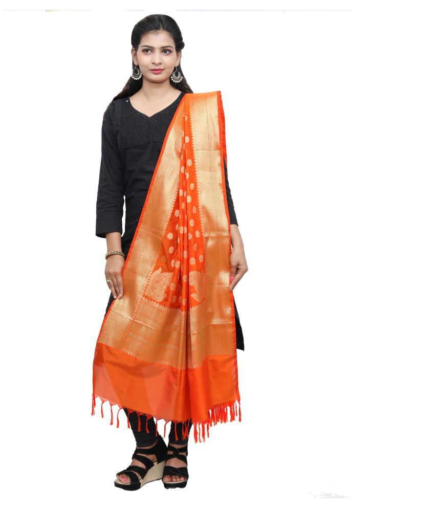 Sadhya Orange Art Silk Banarasi Dupatta Price In India Buy Sadhya