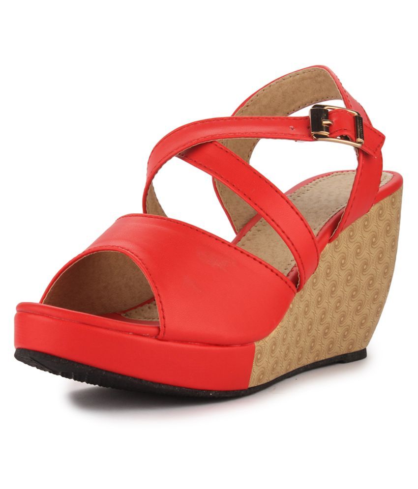 Naisha Red Wedges Heels Price in India- Buy Naisha Red Wedges Heels ...