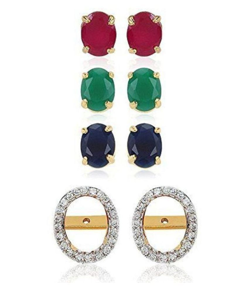 FJ STYLE FANCY INTERCHANGEABLE MULTICOLOUR EARRING SET RUBY STONE AND ...