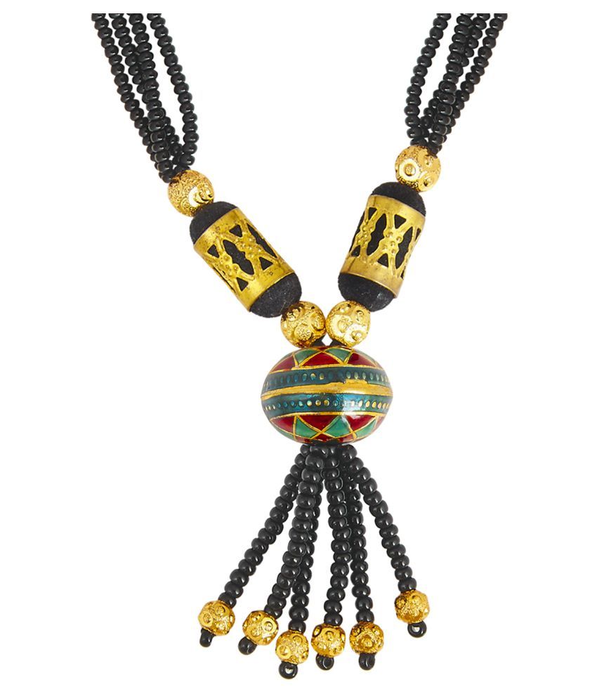 Shining Jewel 24k Gold Plated Traditional Black Beads Thushi