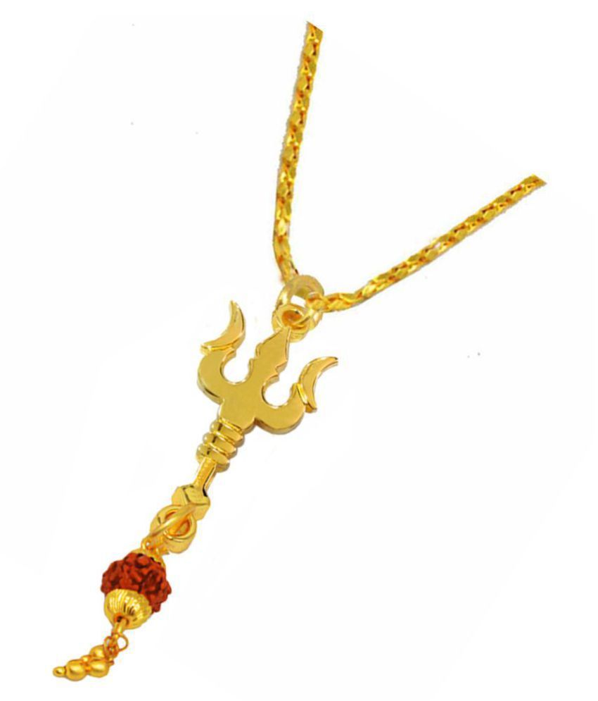 Men Style Om Shiv Trishul Rudhrasha Locket With Rope Chain Gold-plated ...