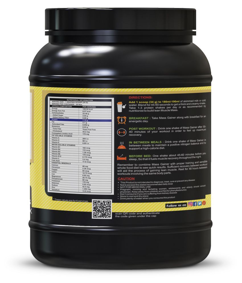 Advance MuscleMass Mass Gainer Vanilla with Digestive Enzyme Blend 1 kg ...