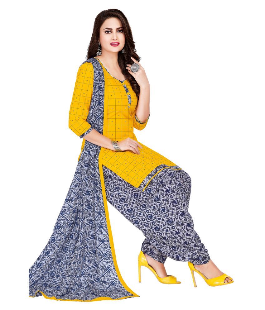 shree jeenmata collection Yellow Cotton Unstitched Dress Material - Buy ...