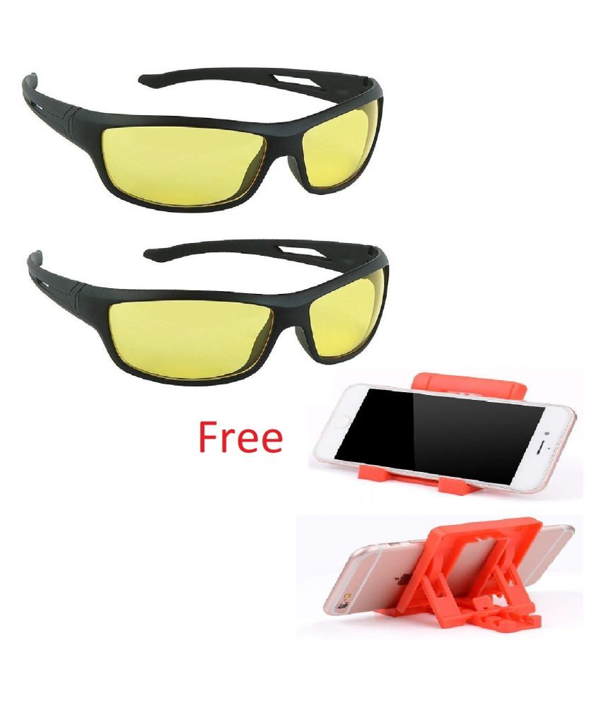 Black Frame Lens Night Vision Biker Sports Unisex Sunglasses With Free ...