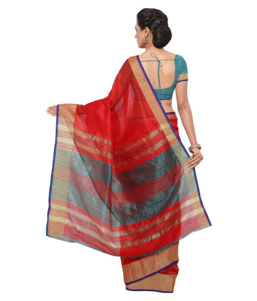 Adinath Red Tussar Silk Saree Buy Adinath Red Tussar Silk Saree